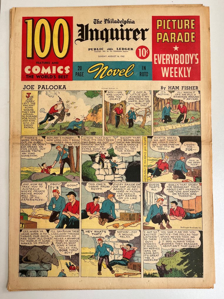 Joe Palooka Mickey Mouse 48 Offset Print World War 2 By Ham