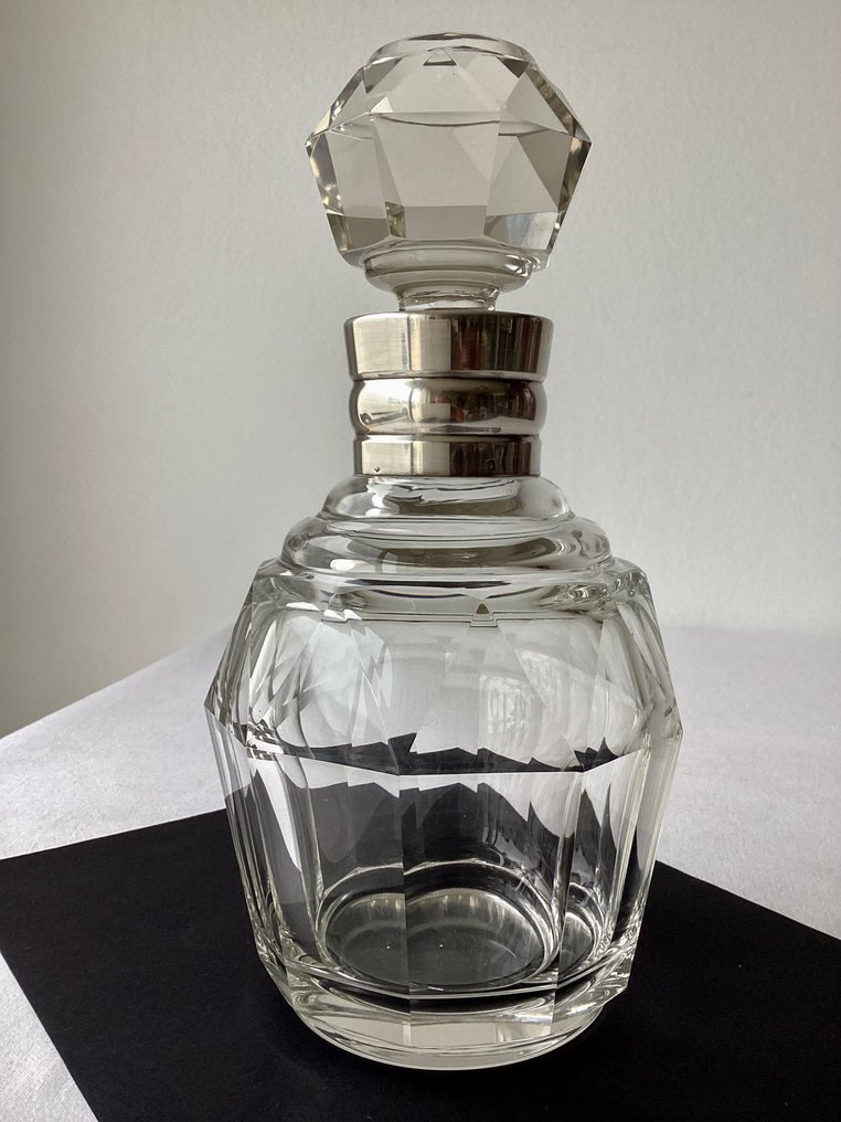 Exclusieve Geslepen Kristallen Art Deco Karaf Met Massief Zilveren