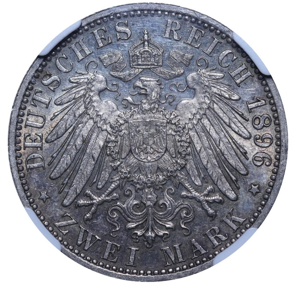Deutschland Württemberg William II 1891 1918 2 Mark 1896 F in a