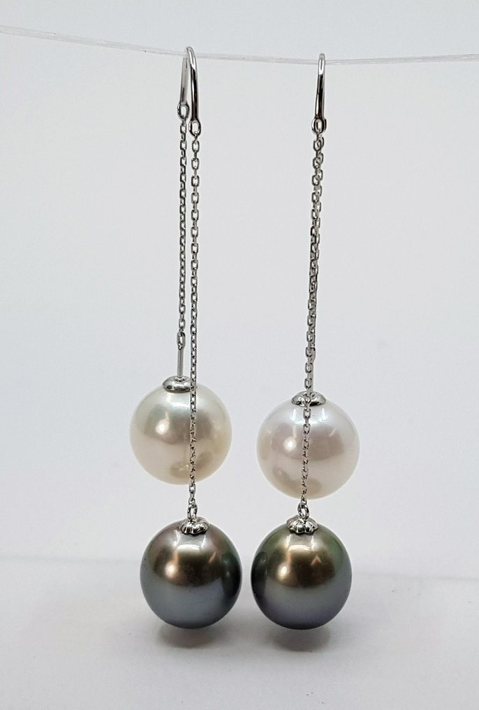 10x11mm Peacock Tahitian And White Edison Pearls 18 Quilates Oro