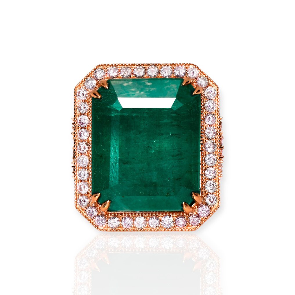 No Reserve IGI ct Natural Bluish Green Emerald and ct Pink Diamonds karaat Rosé