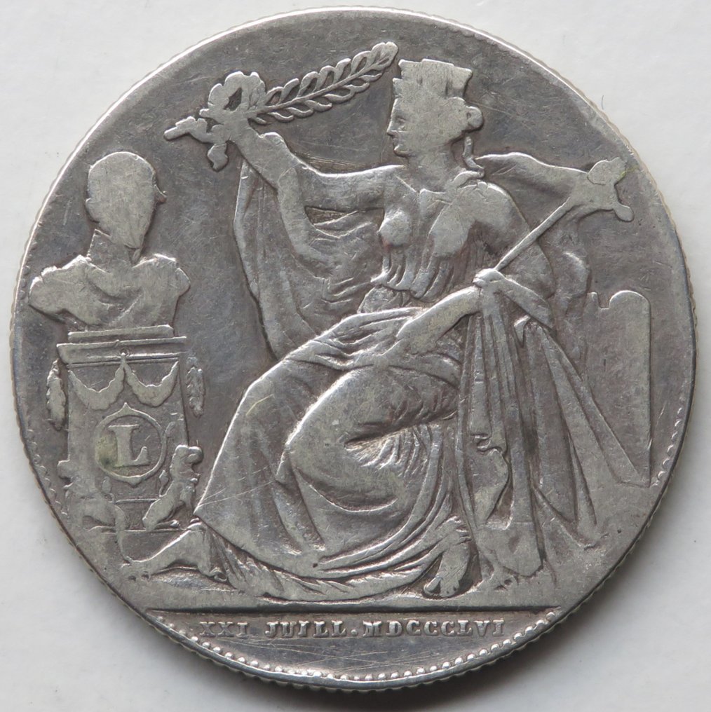 Belgium Silver Medal 1856 Module 2 Francs Anniversaire De L