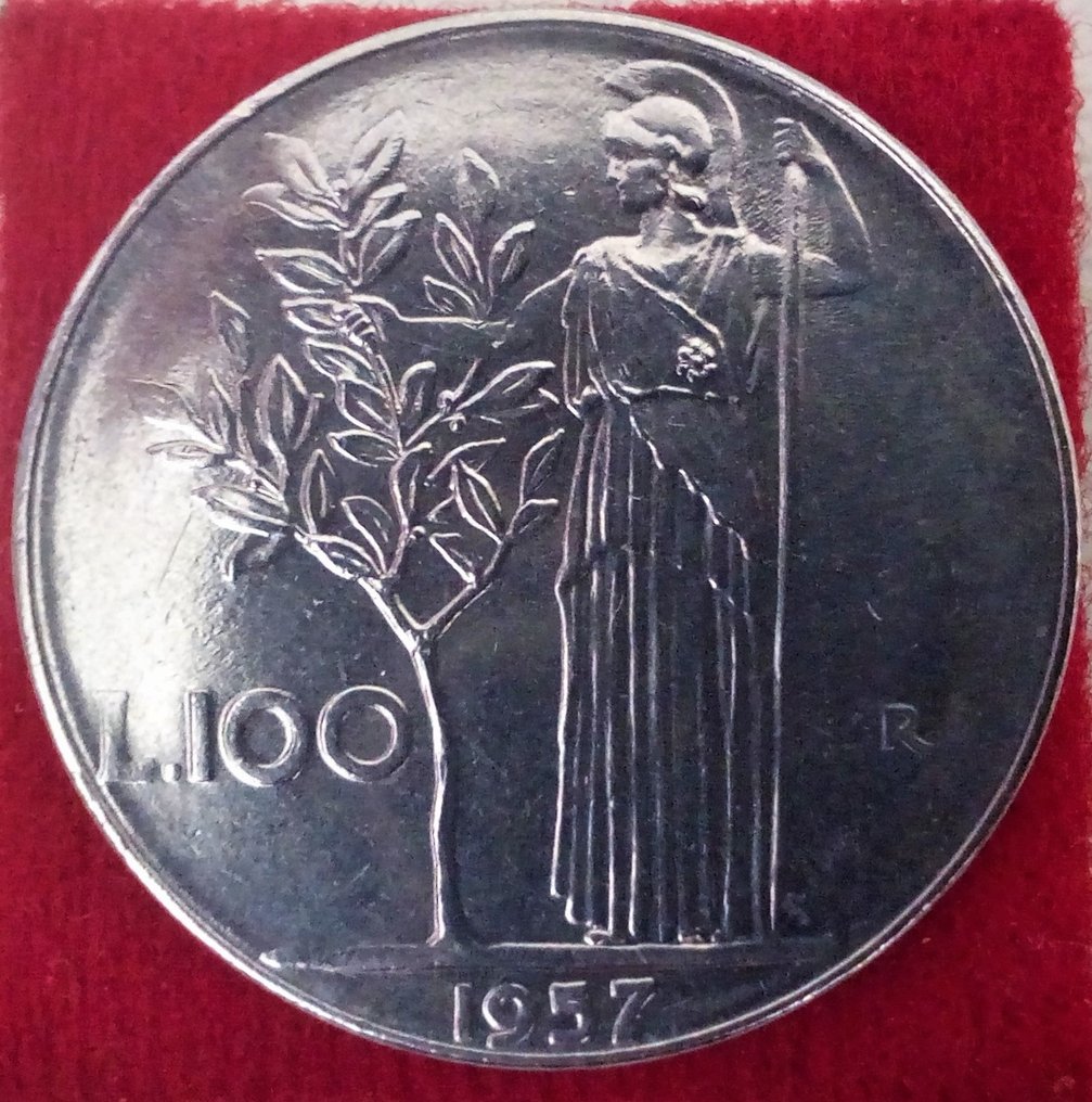 Italy, Italian Republic. 100 Lire 1957 "Minerva" - Catawiki