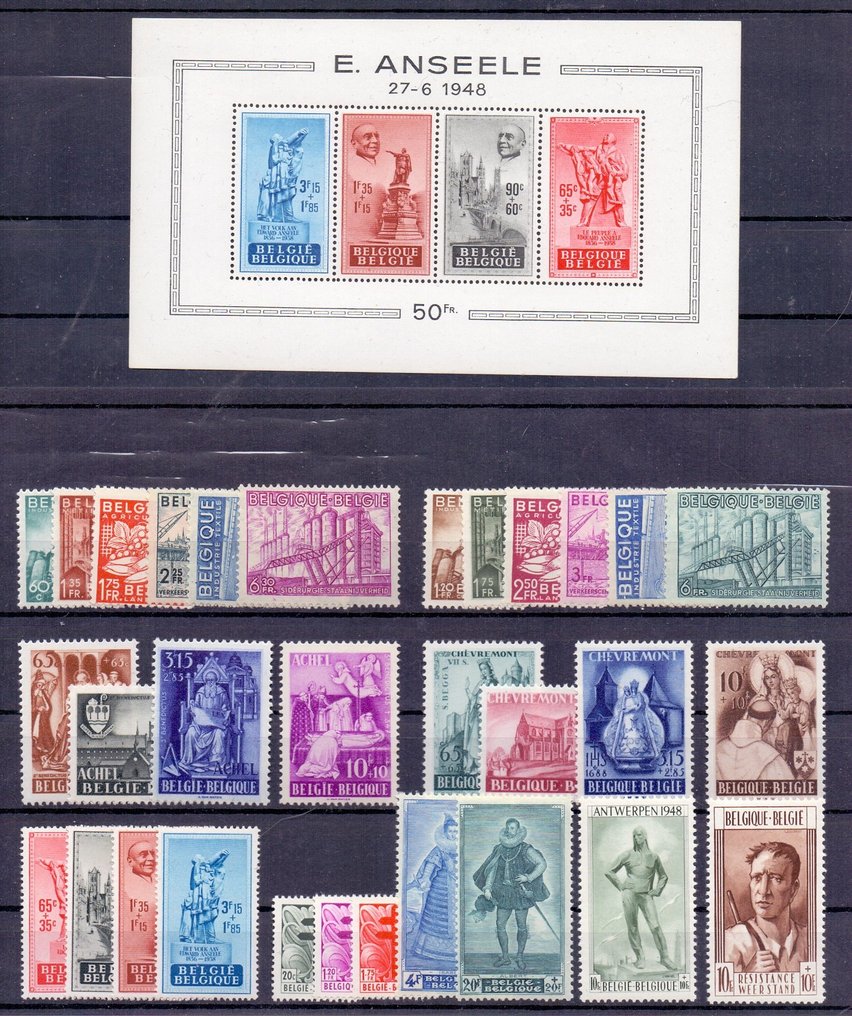 Belgium 1948 - Full year with block Anseele - OBP / COB 761 t/m 791 en ...