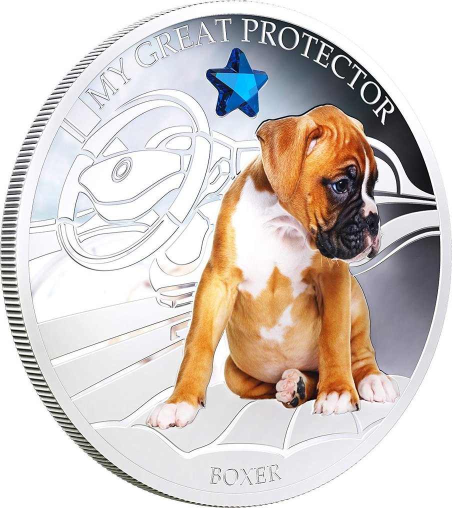 Fiji. 2 Dollars 2013 "My Great Protector The Boxer " + GEM STONE (1 Oz ...