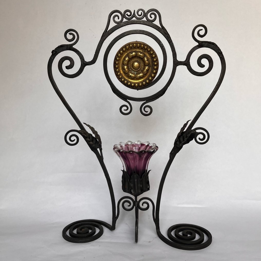 Murano, Umberto Bellotto (attr.) - Wrought iron and glass riser ...