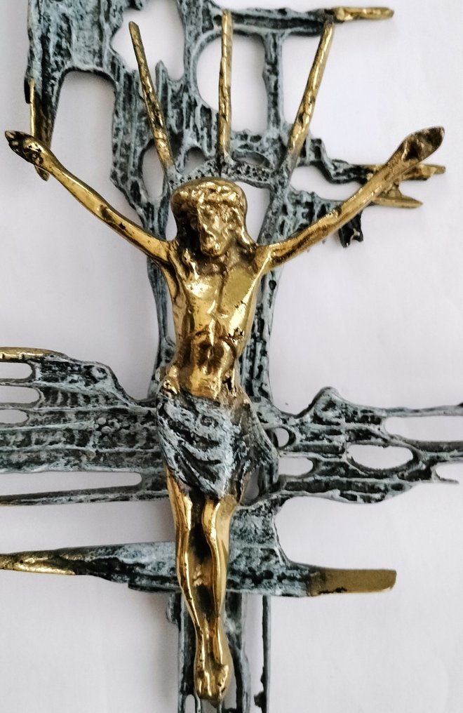 Inspirada de Salvador Dalí - Sculpture, Cristo de San Juan - 50 cm - Enameled bronze. - 1970 ...