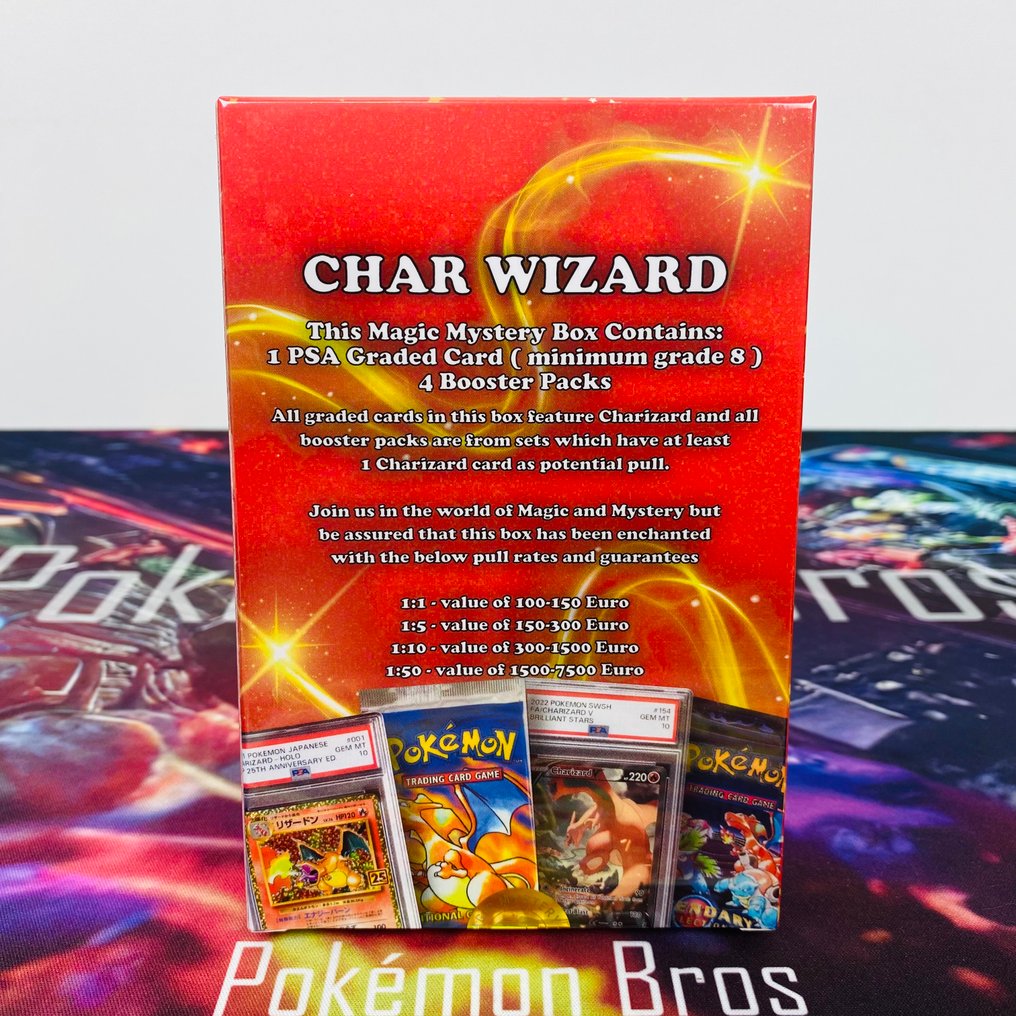 Magic Mystery - Char Wizard Mystery Box 1 PSA Graded Card + 4 Booster Packs Mystery box ...