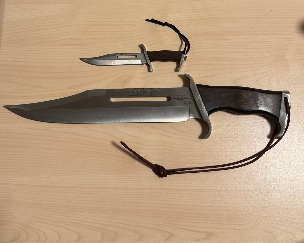 Gil Hibben’s Vintage Rambo III Bowie Knife + Small Rambo III Knife (both with original RAMBO III ...