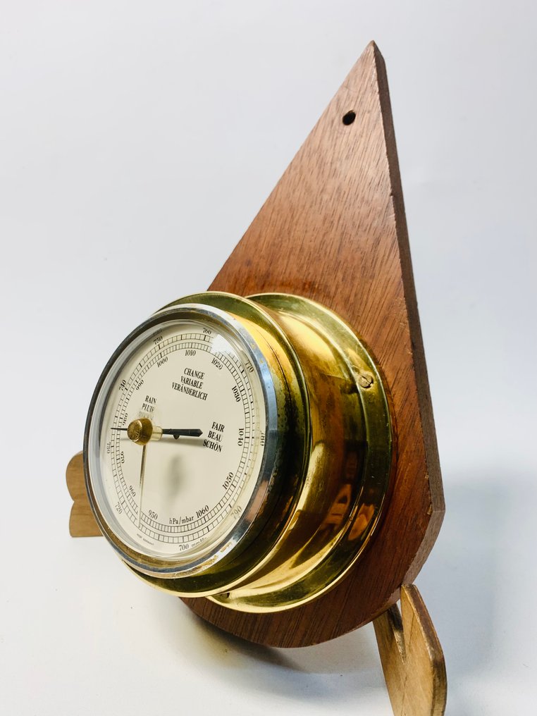 Aneroid barometer - Brass, Wood - Water Drop Barometer - auction online ...