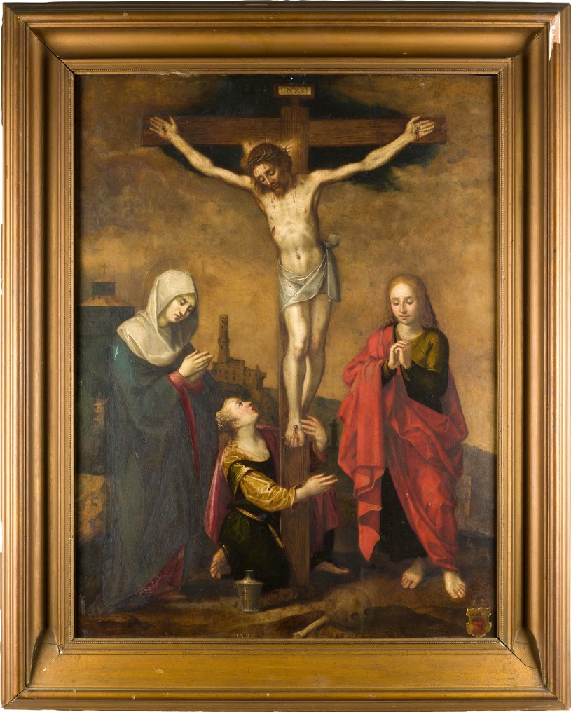 Flemish school (XVI) - The Crucifixion with the Virgin, Saint John and Mary Magdalene, - NO ...