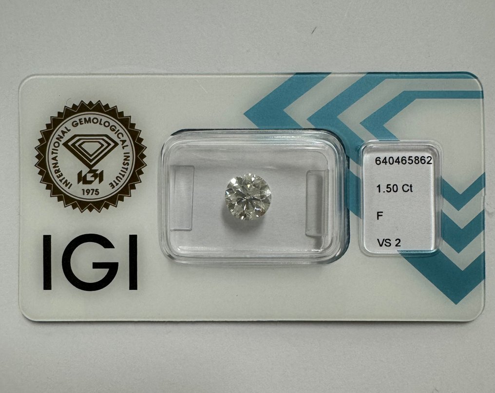 1 pcs Diamond (Natural) - 1.50 ct - Round - F - VS2 - International Gemological Institute (IGI ...