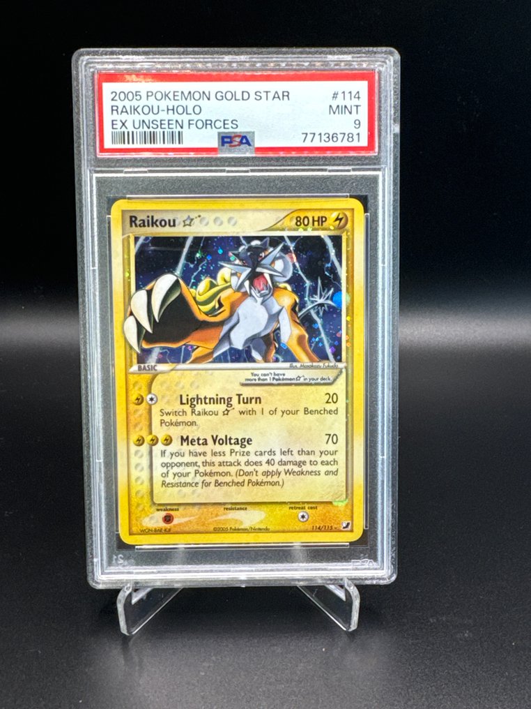 Pokémon Graded card - 2005 Gold Star Ex Unseen Forces - Raikou Holo - PSA 9 - auction online ...