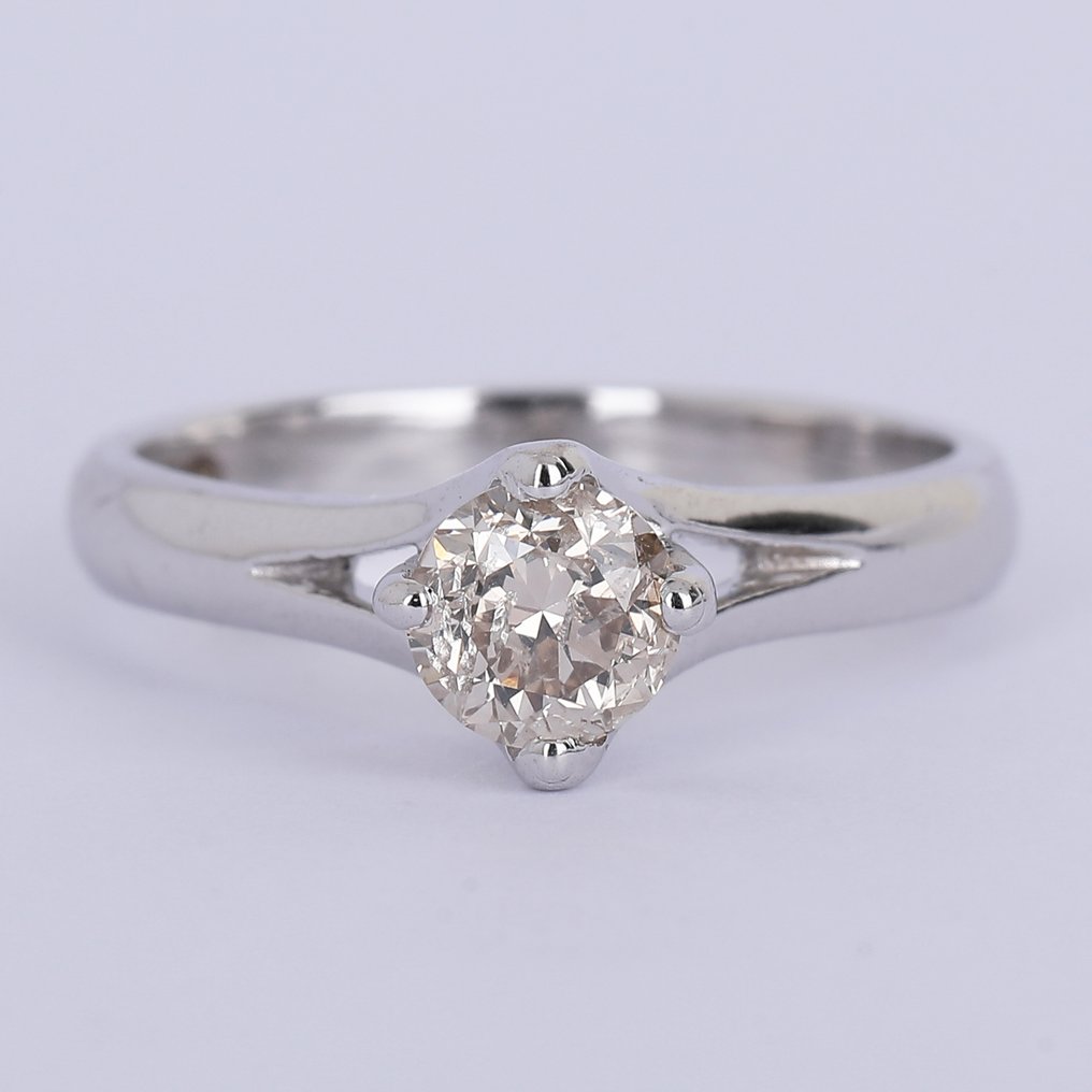 Engagement ring - 14 kt. White gold - 0.71ct. tw. Diamond (Natural) - Solitaire Diamond Ring ...