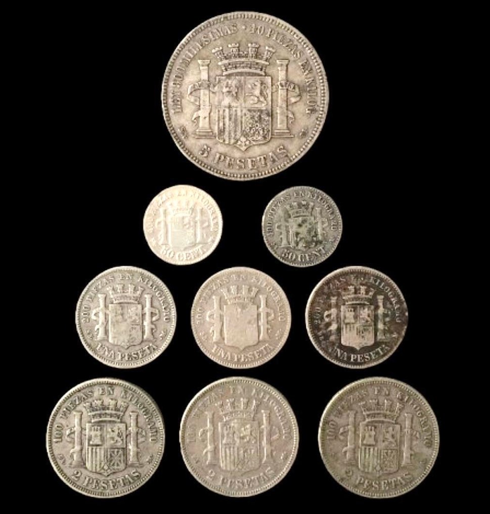 World. Lote de 9 monedas - 1869/1870 - Lote 9 monedas Gobierno Provisional - (R778) (No Reserve ...