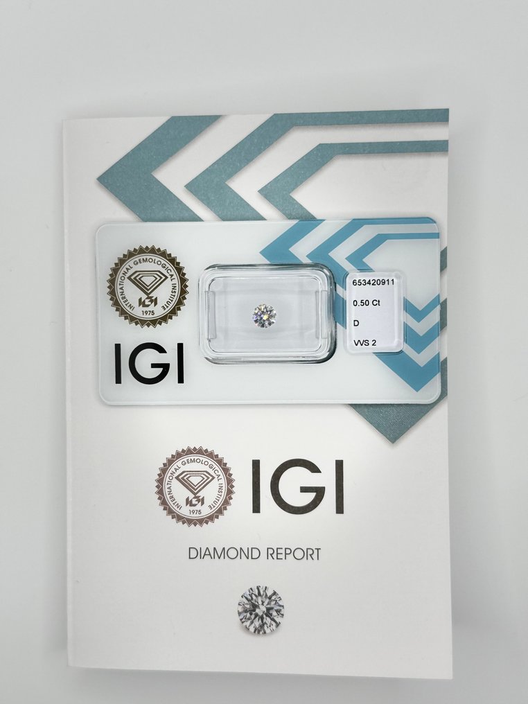 1 pcs Diamond (Natural) - 0.50 ct - Round - D (colourless) - VVS2 - International Gemological ...