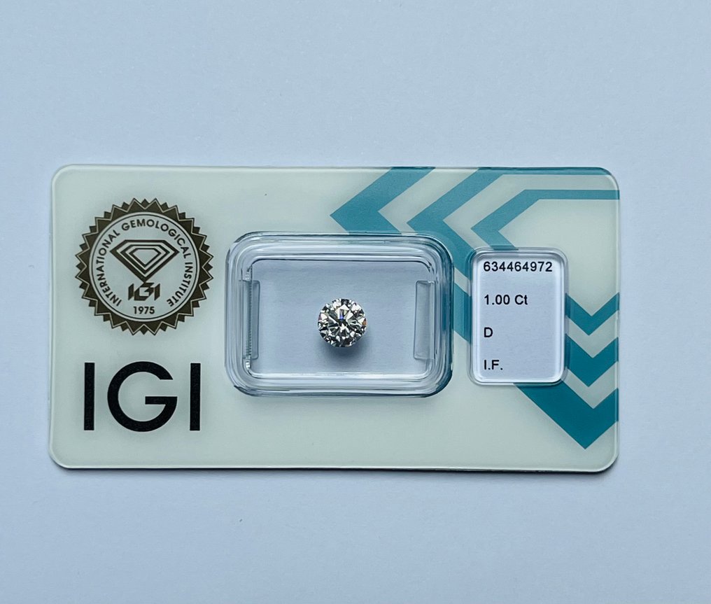 1 pcs Diamant (Naturelle) - 1.00 ct - Rond - D (incolore) - IF - International Gemological ...