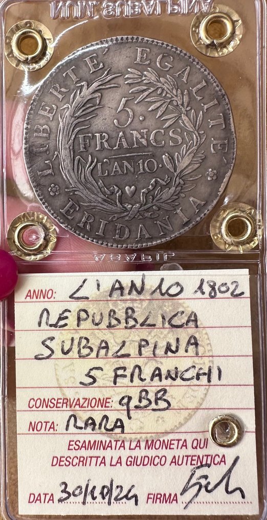 Subalpine Republic. 5 Franchi 1802 L’an 10 - auction online Catawiki