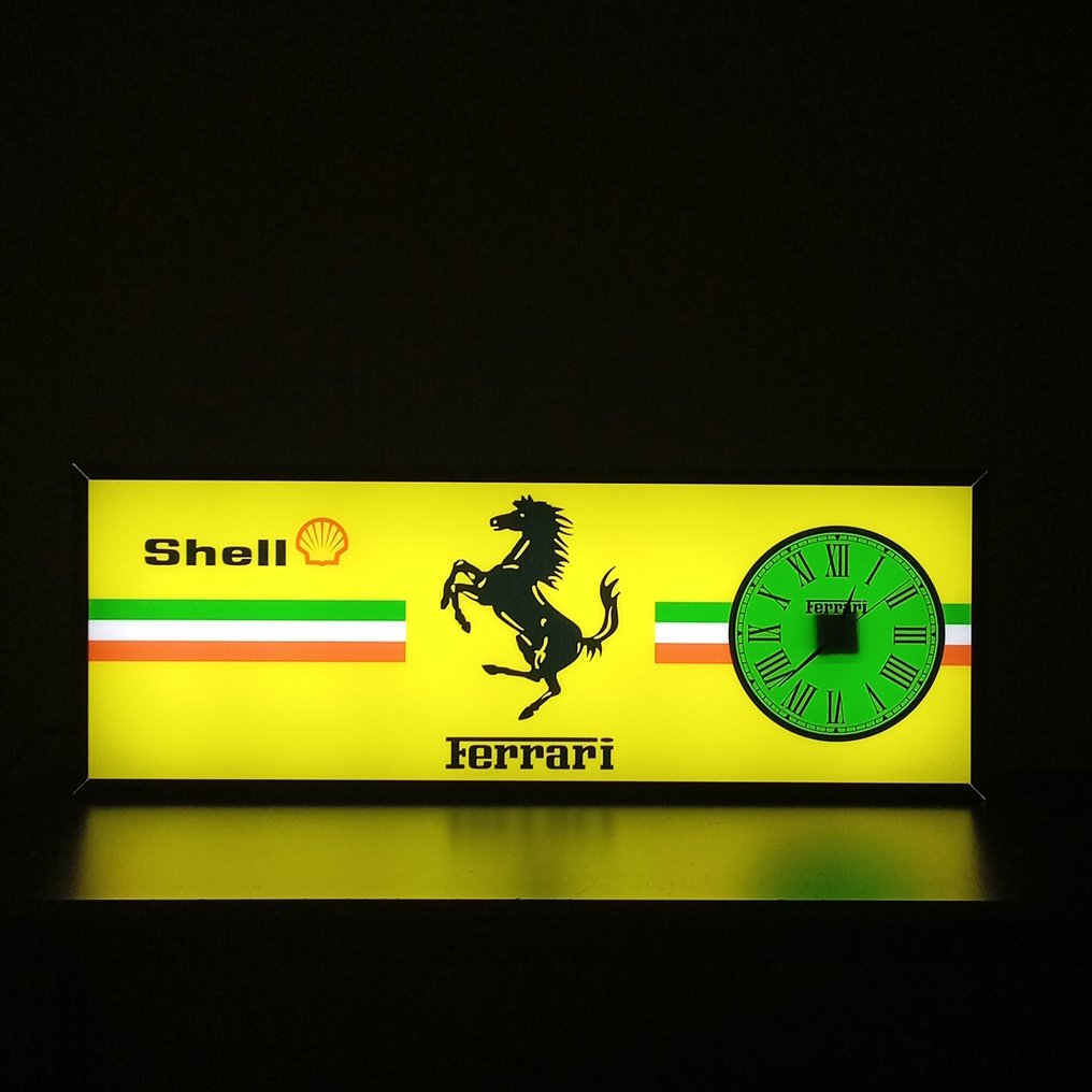 Lighted sign - Large Size - illuminated Ferrari Shell Clock sign - 110 ...