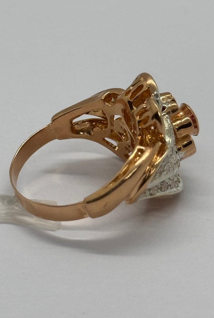 Ruby - 9 kt. - Rose gold, Silver - Ring - auction online Catawiki