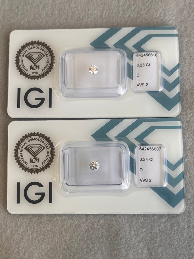 2 pcs Diamante (Natural) - 0.49 ct - Redondo - D (incoloro) - VVS2 - International Gemological ...