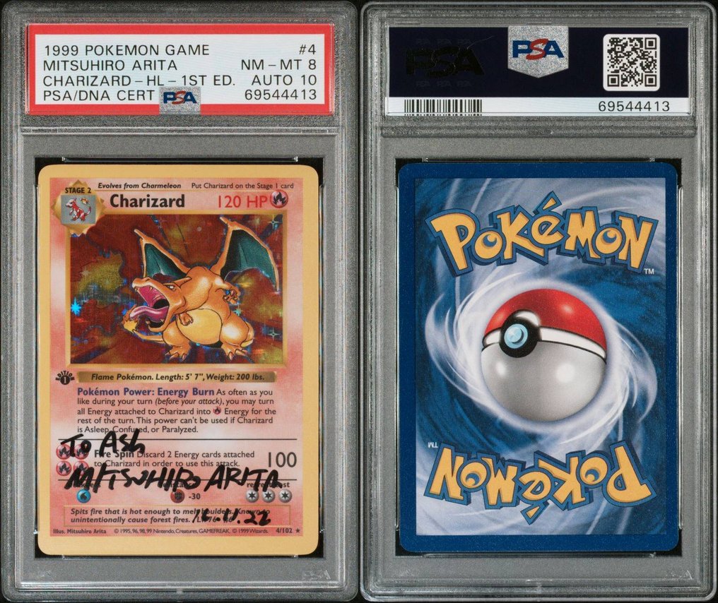 1999 Pokemon Game - 1 Graded card - Charizard Holo 1st Edition - Mitsuhiro Arita Hand Signed ...