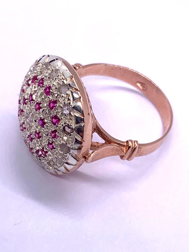 Ruby - 9 kt. - Rose gold, Silver - Ring - auction online Catawiki