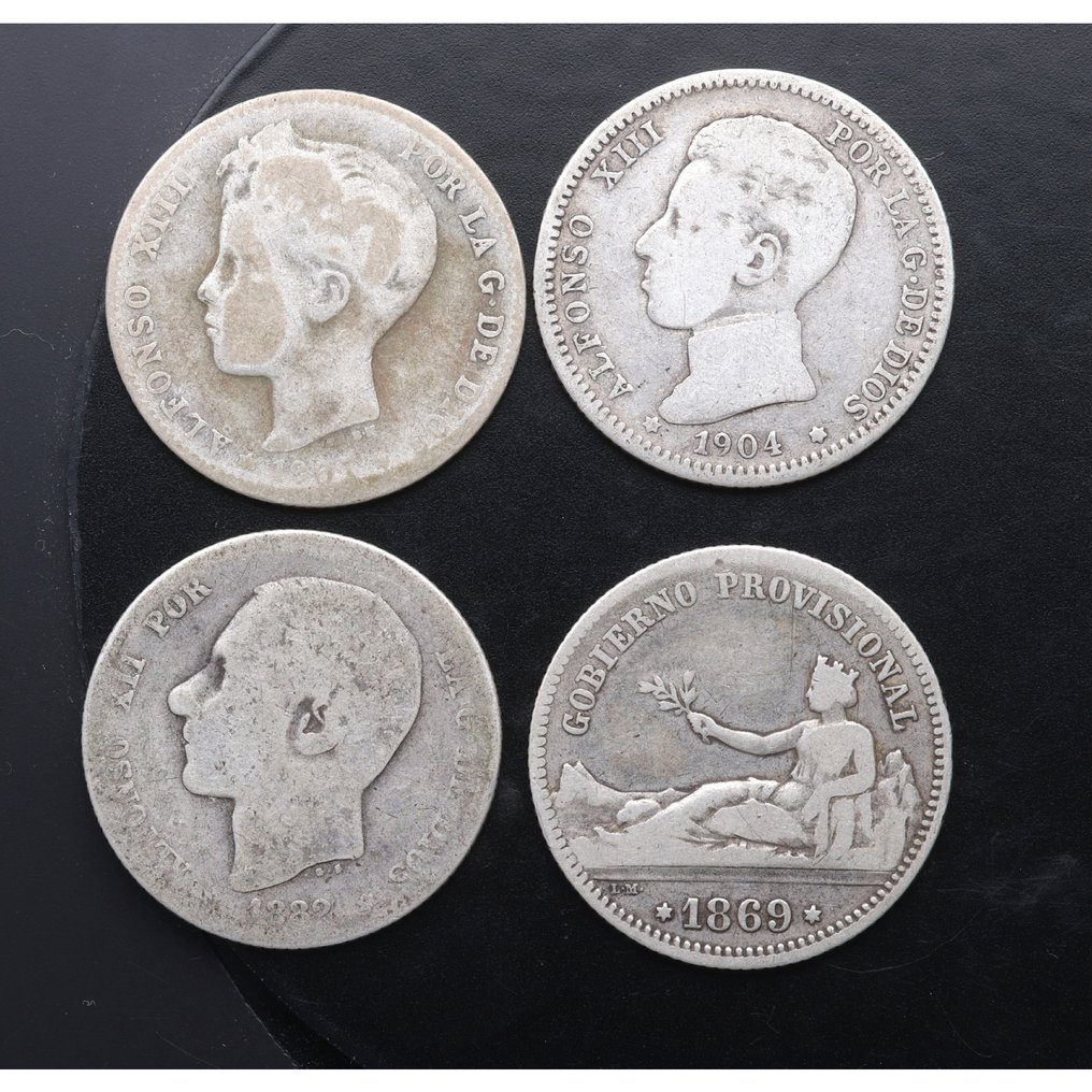 Spanje. Gobierno Provisional a Alfonso XIII. Lote de 4 monedas: 1 ... Spanje. Gobierno Provisional a Alfonso XIII. Lote de 4 monedas: 1 ...