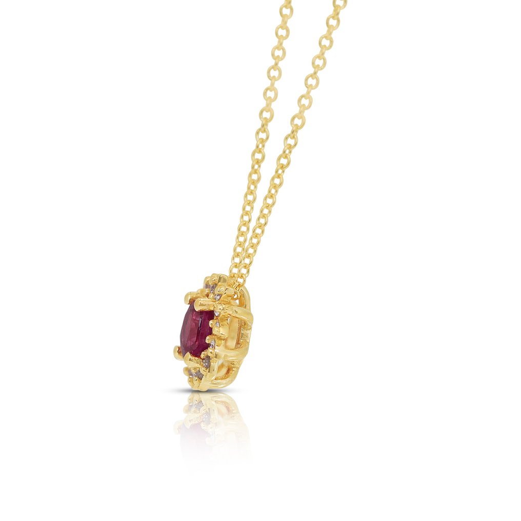Necklace with pendant - 18 kt. Yellow gold - 0.58ct. tw. Ruby - Diamond - Gorgeous Ruby Neckless ...