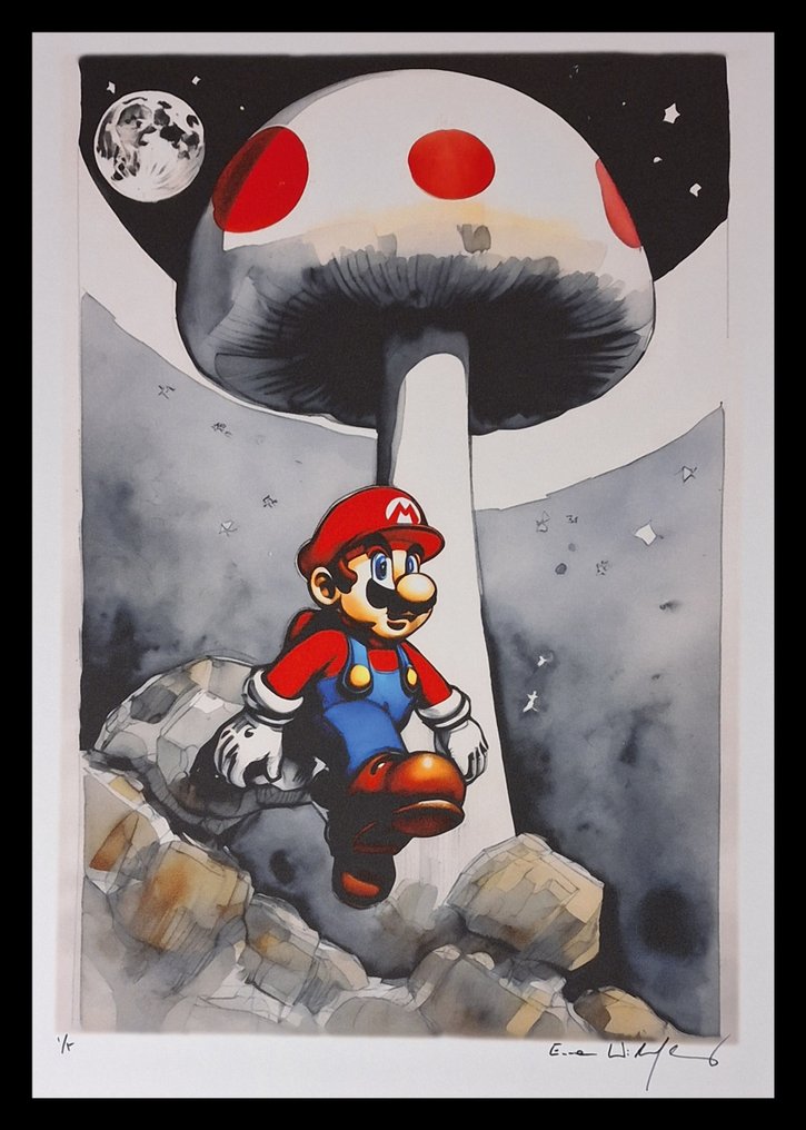Emma Wildfang - Super Mario - watercolor edition - Large size - Video game - with COA, hand ...