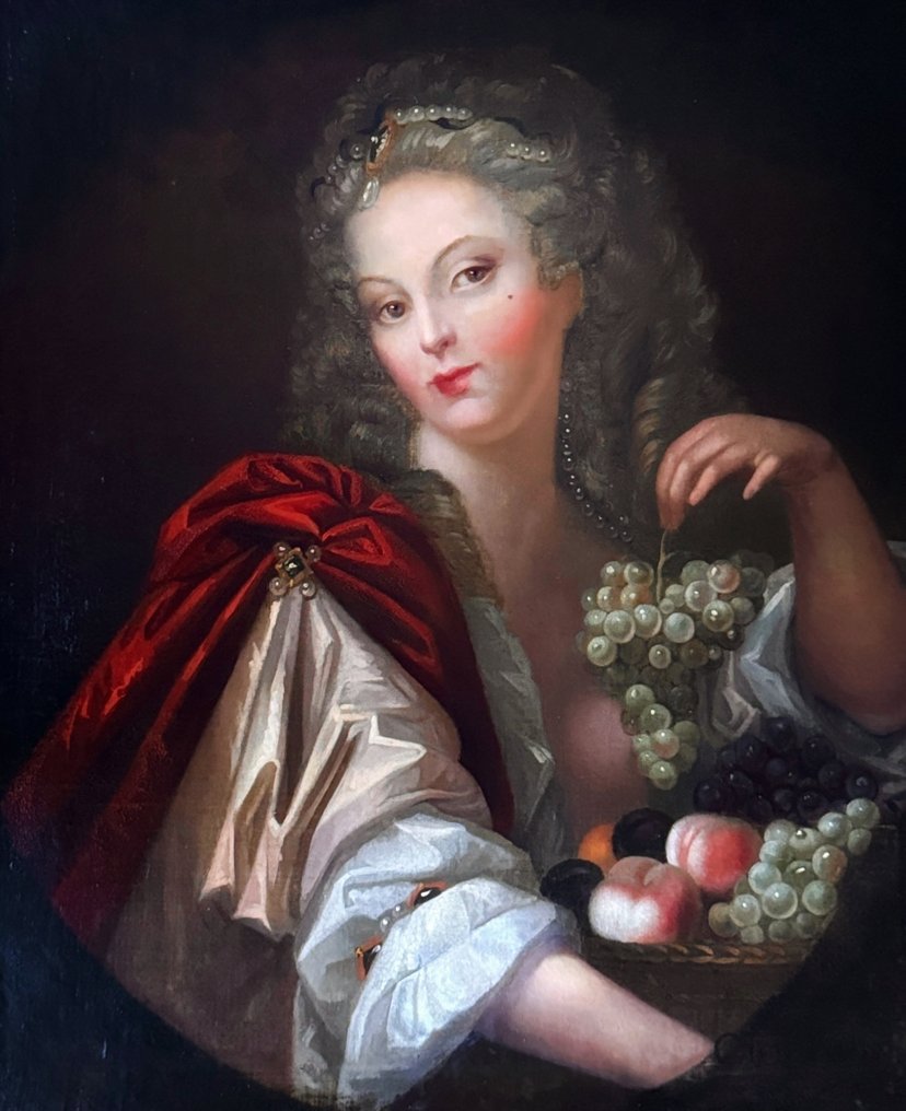 Jean-Honoré Fragonard (1732-1806), Follower of - Portrait of a young lady holding a bunch of ...