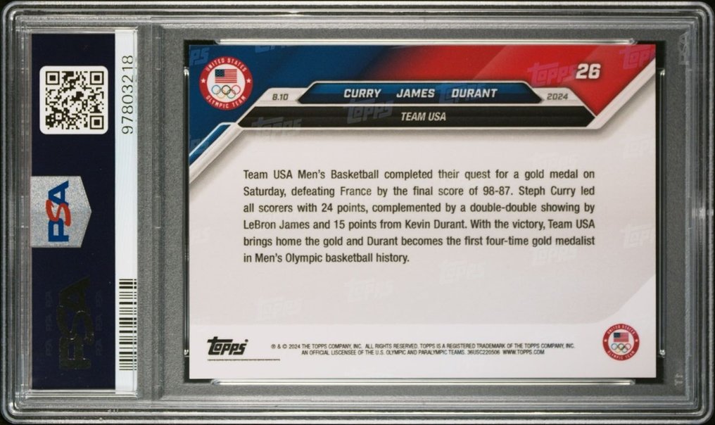 2024 Topps Now Olympic Games Kevin Durant / Lebron James / Stephen Curry #26 PSA 10 Graded card ...
