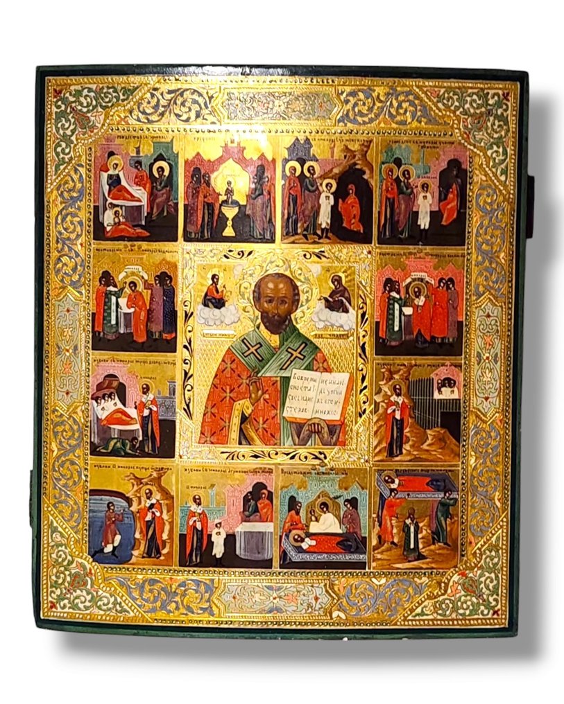 Icon - St. Nicholas with scenes from his life - Wood - auction online Catawiki
