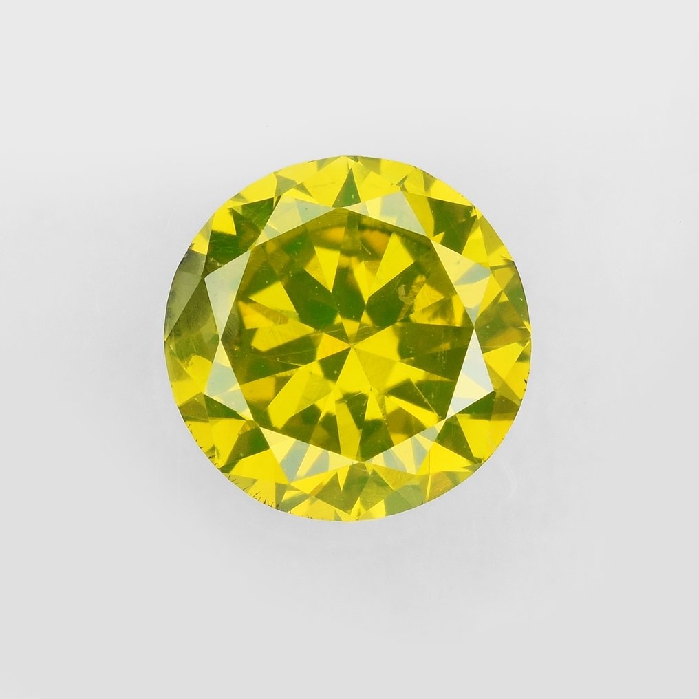 1 pcs Diamond (Colour-treated) - 0.78 ct - Round - Fancy intense Greenish Yellow - I1 ...