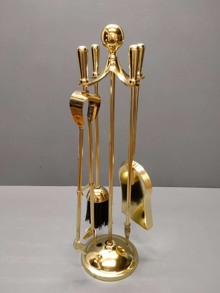 Fireplace accessory - 4-piece fireplace set - Gilt brass - auction ...