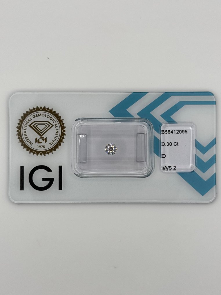 1 pcs Diamond (Natural) - 0.30 ct - Round - D (colourless) - VVS2 - International Gemological ...