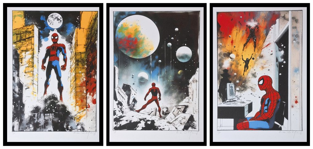 Emma Wildfang - Emma Wildfang - Triptychon Spiderman - Watercolor and Pencil series - auction ...