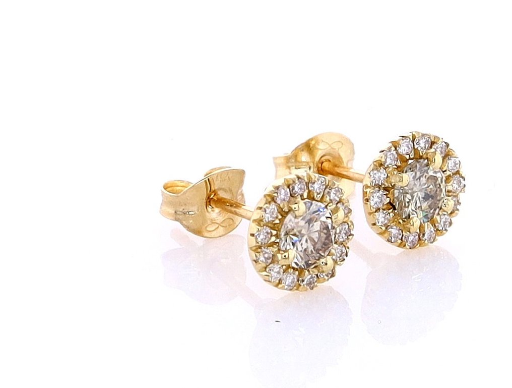 Earrings - 14 kt. Yellow gold - 0.66ct. tw. Diamond (Natural coloured) - Diamond - auction ...