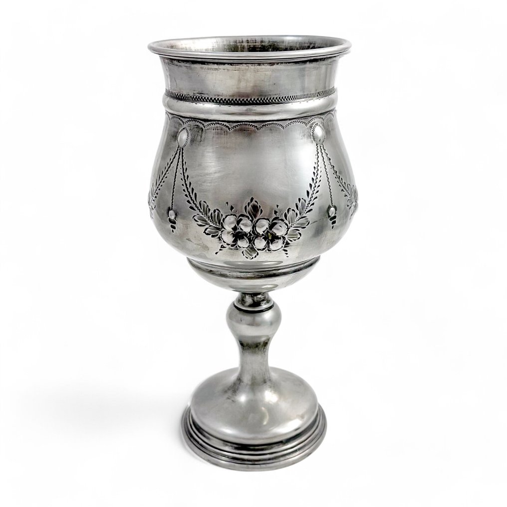 Huge Britannia Metal chalice goblet trophy cup embossed with flowers - Goblet - Pewter ...