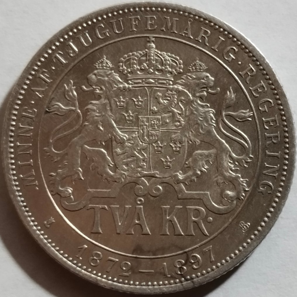 Sweden. King Oscar II (1872-1907). 2 Kronor 1897 "Silver Jubilee - 25th Anniversary of the Reign ...