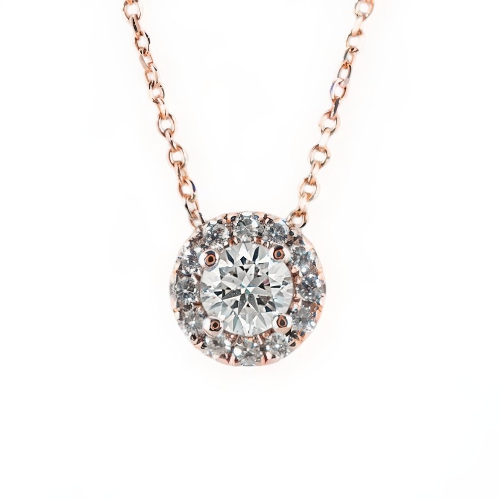 Necklace with pendant - 14 kt. Rose gold - 0.34ct. tw. Diamond (Natural) - Diamond - auction ...