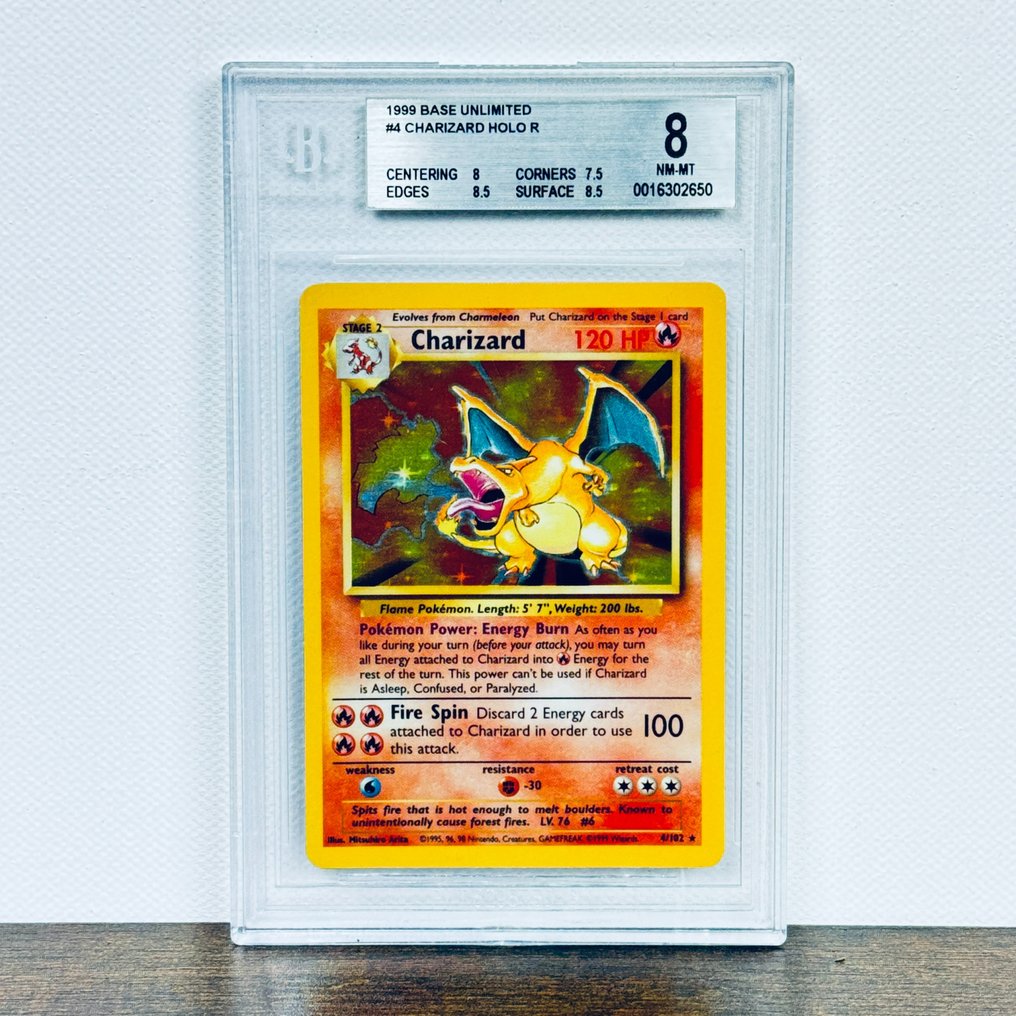 Pokémon - Charizard Holo - Base set 4/102 Graded card - Pokémon Pokemon Pokémon - Beckett 8 ...
