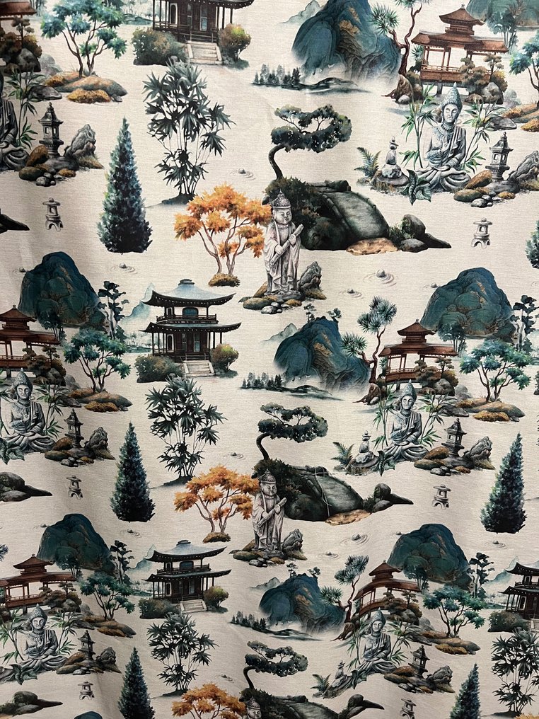 Elegant Cotton Upholstery Fabric with Japanese Zen Pattern ...