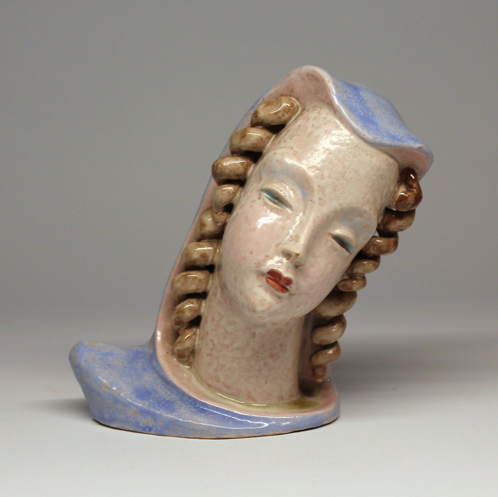 Mária H. Ráhmer (1911-1998) - Buste, Bust of an art deco woman - 16 cm ...