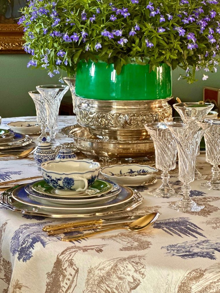 Tablecloth for large tables, toile de Jouy 2.70 x 1.80 - Tablecloth - 270 cm - 180 cm - auction ...