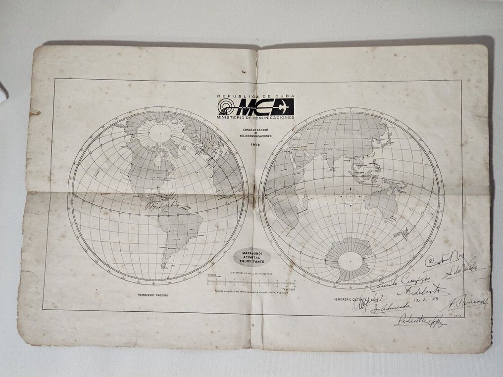 [Cuba] Ministerio de Comunicaciones - Autograph Map Signed by Fidel ...