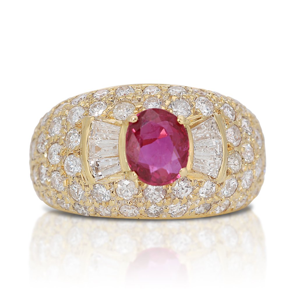 IGI Certificate - 1.96 total carat of ruby and diamonds - Ring Yellow ...