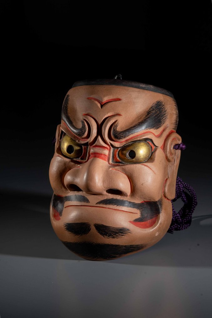 Noh mask - Wood, A Japanese mask depicting Obeshimi, a character from ...