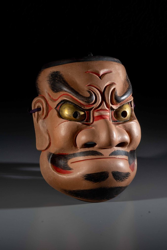 Noh mask - Wood, A Japanese mask depicting Obeshimi, a character from ...