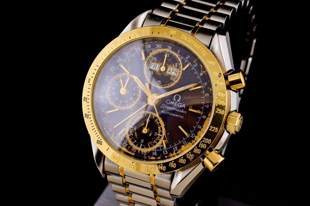 Omega - Speedmaster Gold/Steel Chronograph Triple Date Tropical Dial ...